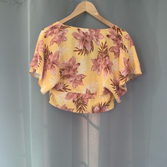 Primark | Tops | Yellow Crop Blouse With Peach Flowers Design | Poshmark